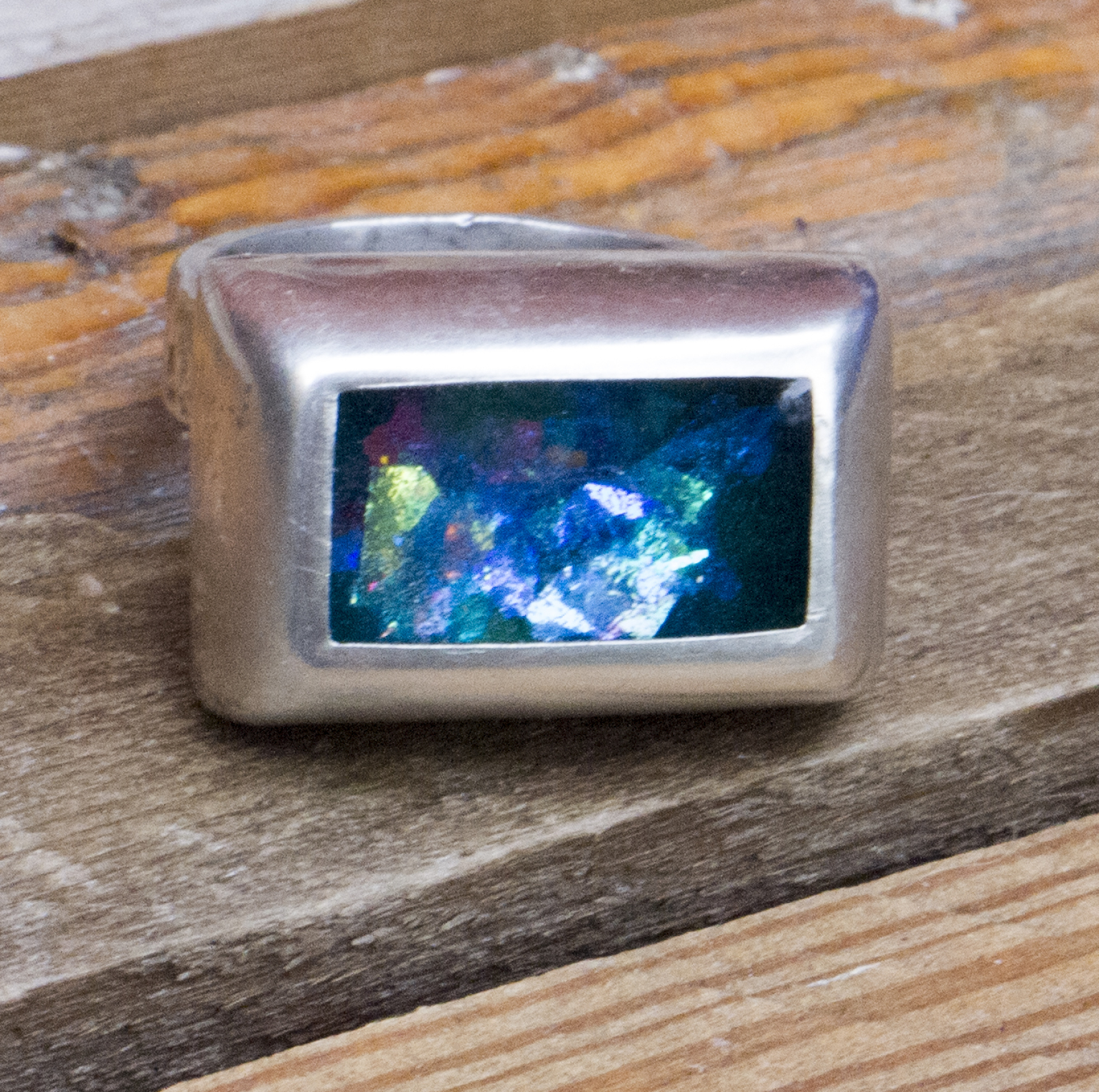 Turquoise and red tone Czech glass sterling silver ring | Jomama