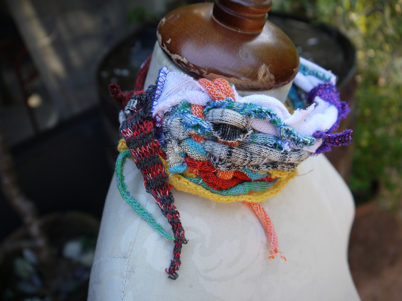 Upcycled colorful boho knit yarn choker | Jomama