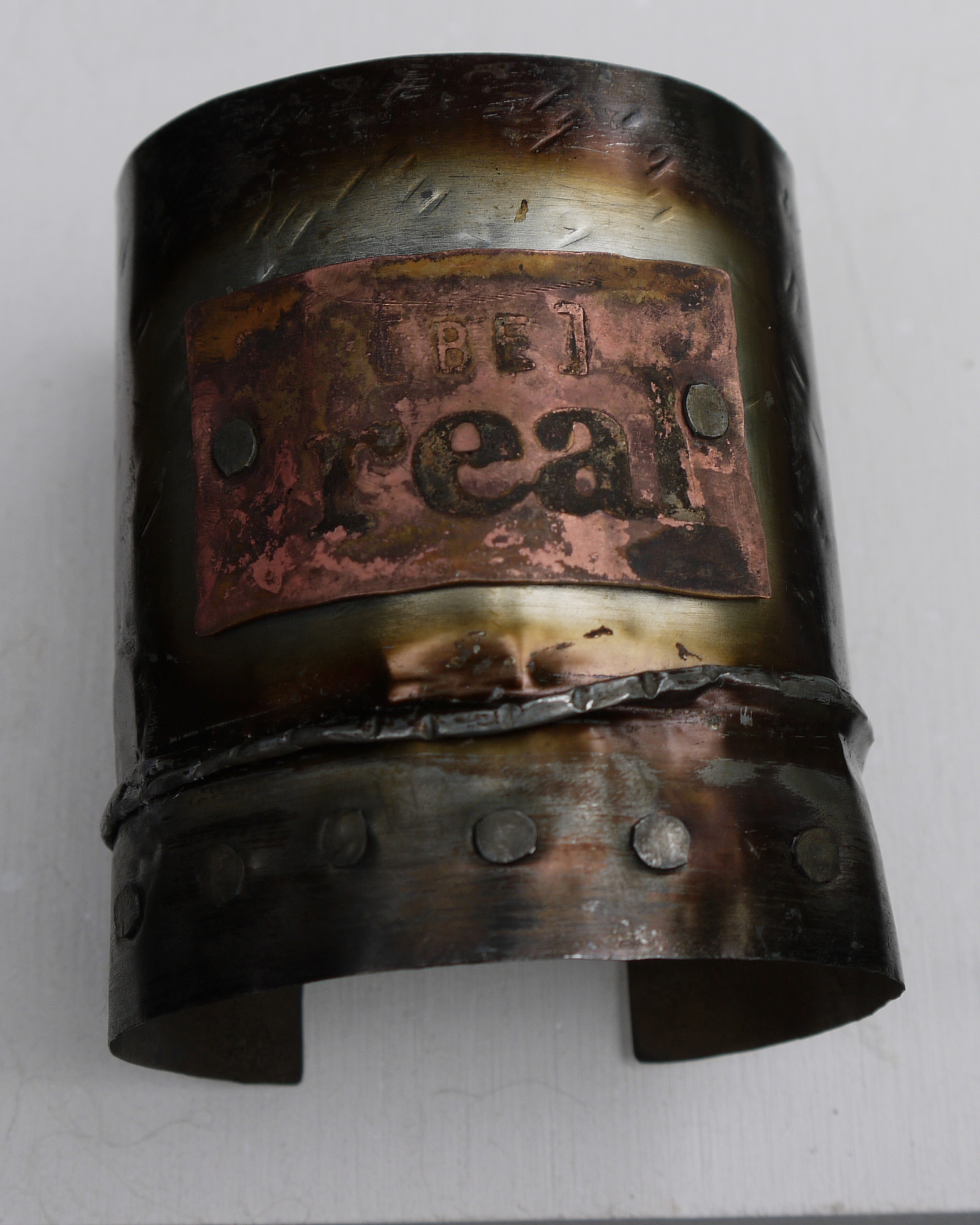 Upcycled tin can cuff bracelet with copper tag | Jomama